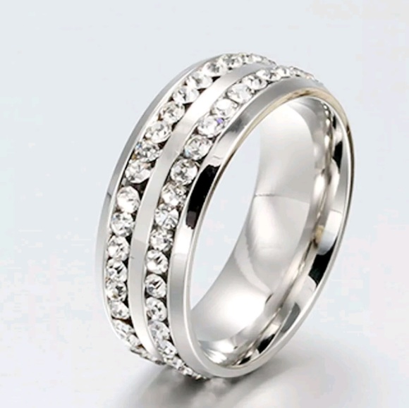 Jewelry | Silver Double Row Crystal Ring Nwt | Poshmark